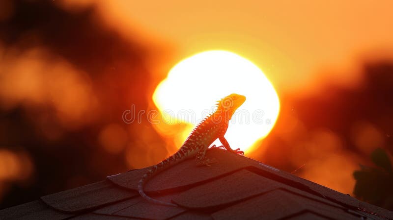 A Lizard Watching the Sunset from Atop the Roof of a Solarpowered ...