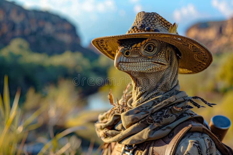 A Lizard Wearing a Cowboy Hat and Scarf Stock Image - Image of cowboy ...