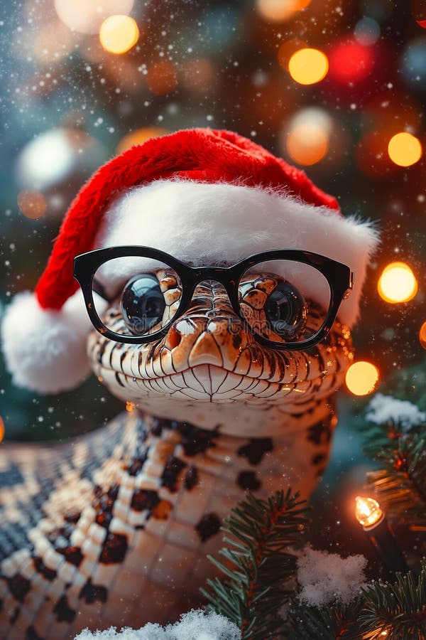 A Lizard Wearing a Santa Hat and Glasses Sitting in Front of a ...