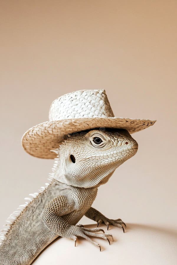 Beautiful Lizard in Hat Wearing Yellow Sunglasses, in a Retro-style ...