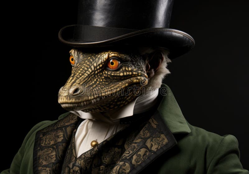 A Lizard Wearing a Top Hat and Jacket. Generative AI Image. Stock ...