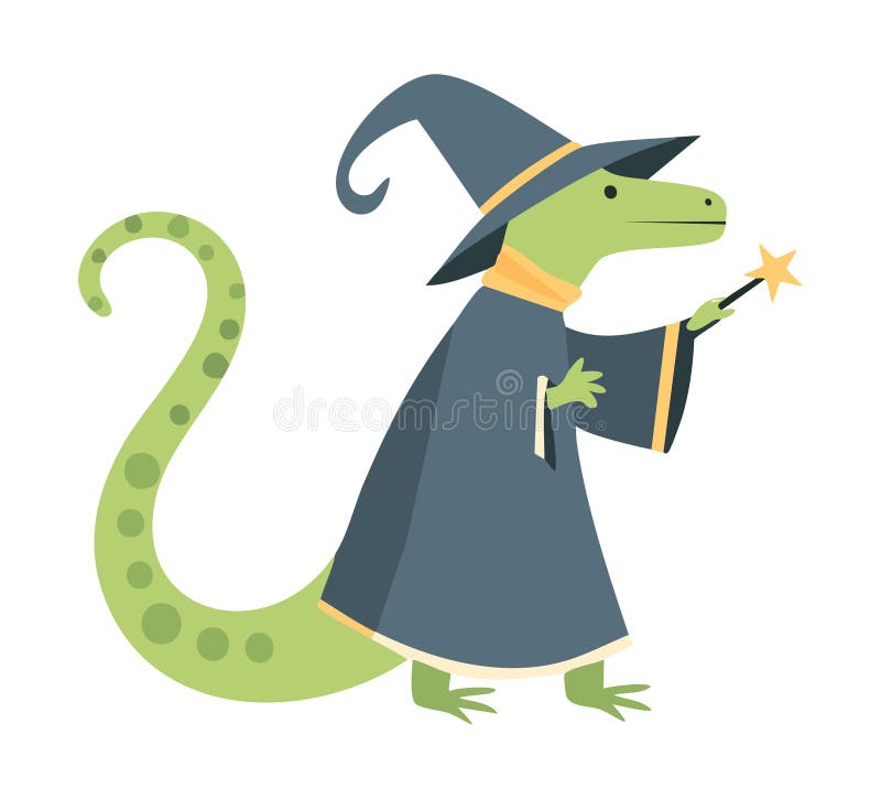 Lizard Wearing a Wizard Casting a Spell Stock Vector - Illustration of ...