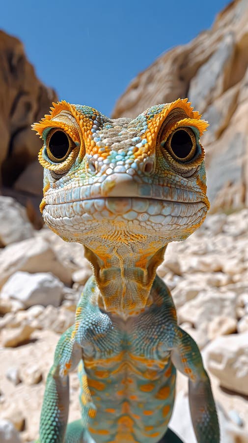 Lizard with a Yellow Face is Staring at the Camera Stock Photo - Image ...
