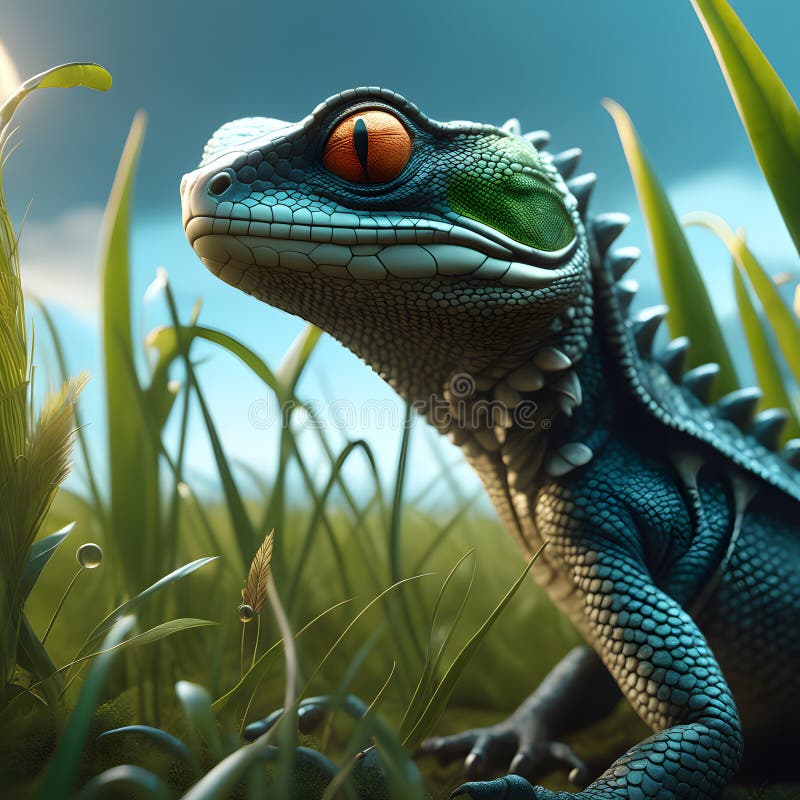 Lizards in Grass, AI-Generatet Stock Illustration - Illustration of ...