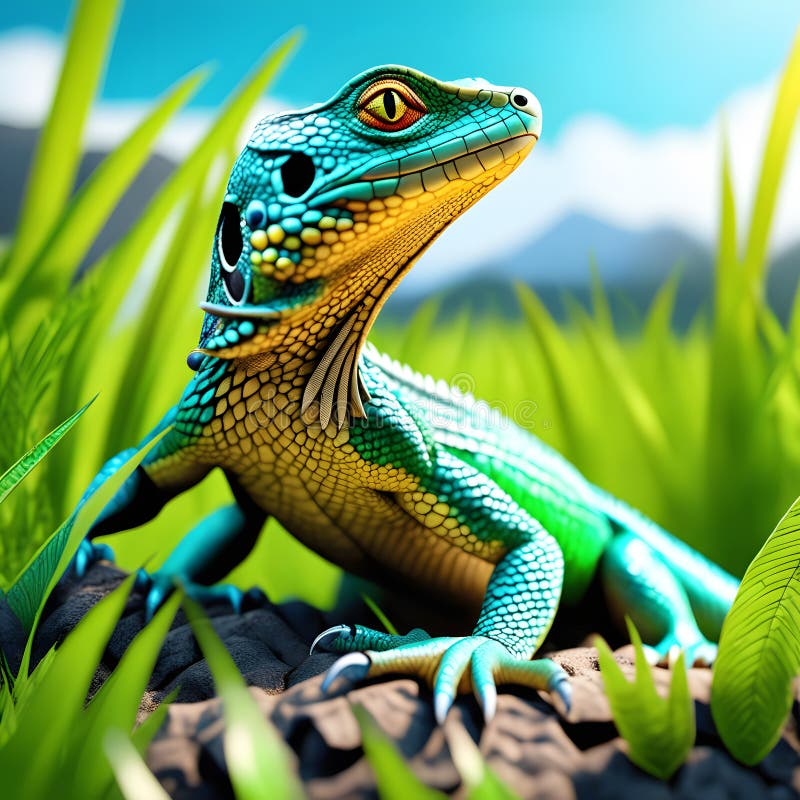 Lizards in Grass, AI-Generatet Stock Illustration - Illustration of ...