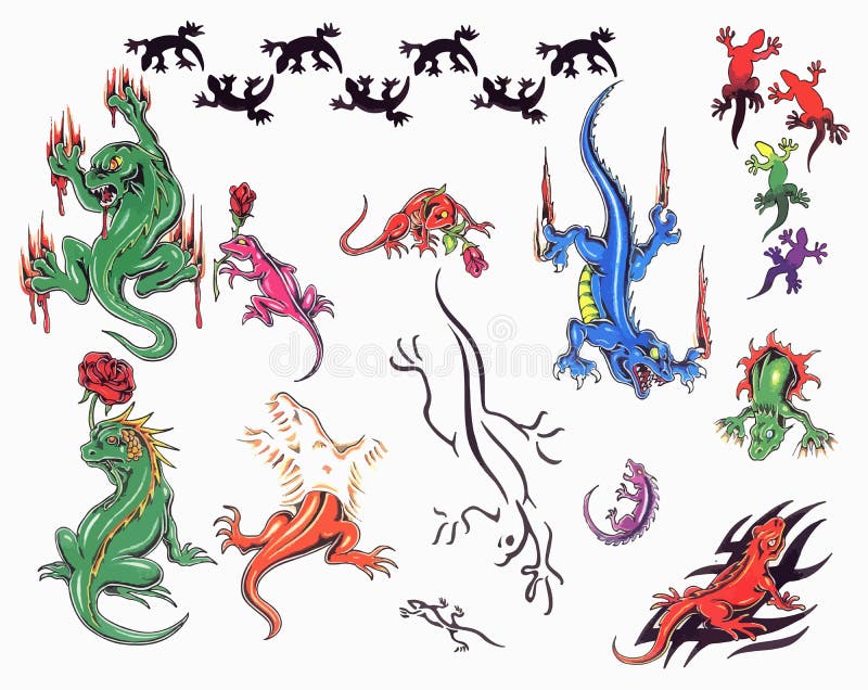 Lizzard Tattoo Set. Set of Labels and Elements. Vector Set Illustration ...