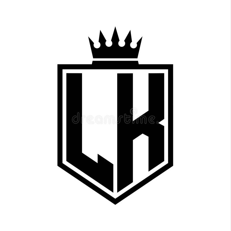 LK Logo Monogram Bold Shield Geometric Shape with Crown Outline Black ...