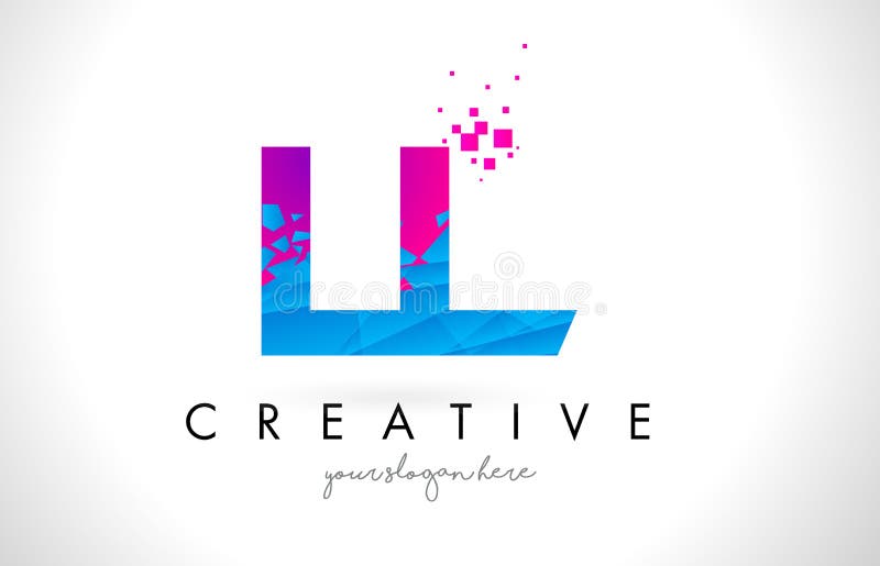 LL L Letter Logo with Shattered Broken Blue Pink Texture Design Stock ...