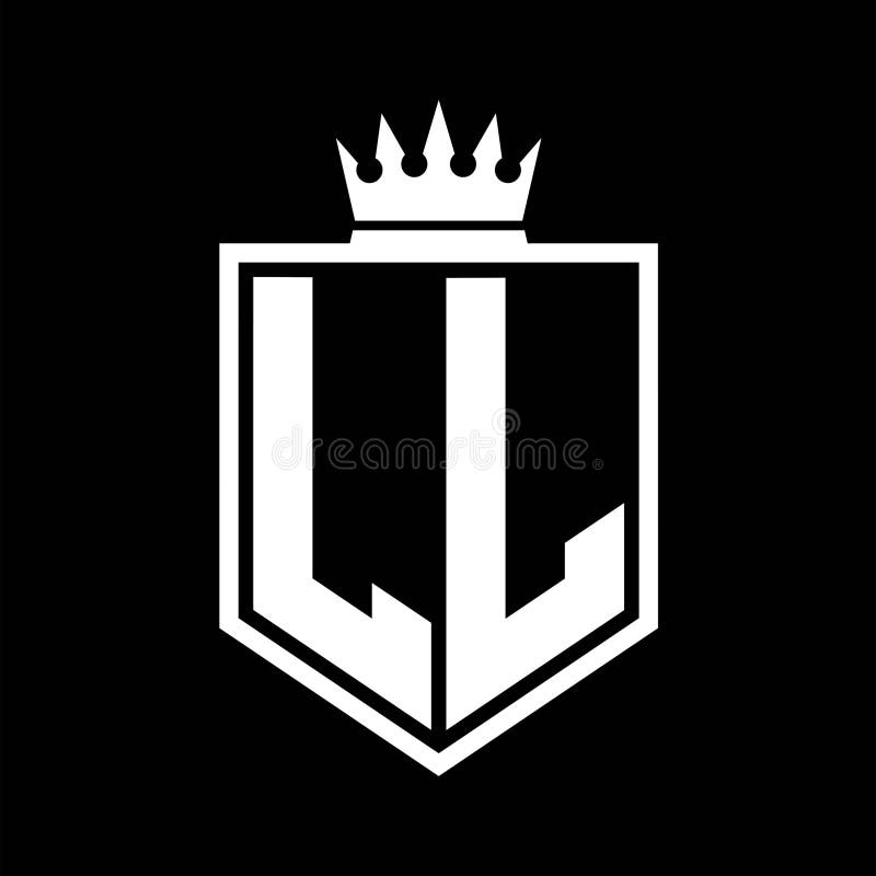 LL Logo Monogram Bold Shield Geometric Shape with Crown Outline Black ...