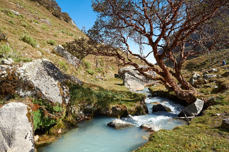 Llaca Lagoon in the Peruvian Andes and Ocshapalpa Peak and Ranrapalca ...
