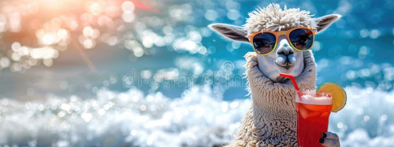 Llama with a Cocktail on the Beach. Selective Focus Stock Illustration ...