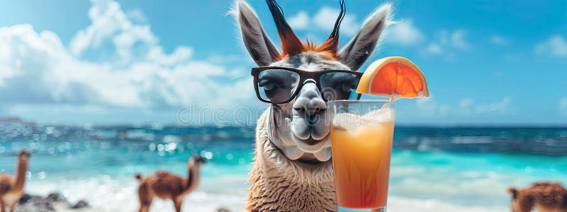 Llama with a Cocktail on the Beach. Selective Focus Stock Illustration ...