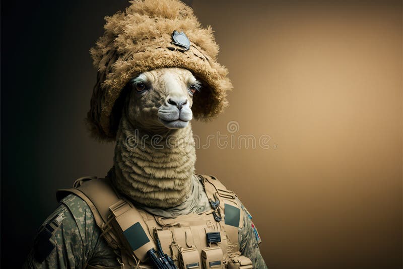 Llama Dressed As a Soldier, Created with Generative AI Technology Stock ...