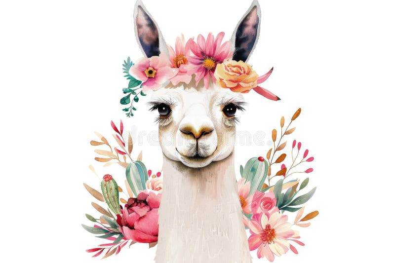 Llama with Flower Crown stock photo. Image of design - 370540384