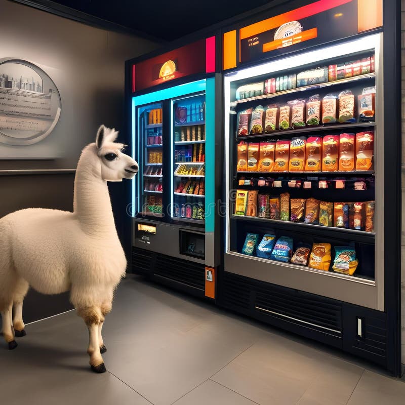 A Llama Operating a Vending Machine Filled with Snacks, Selecting Its ...