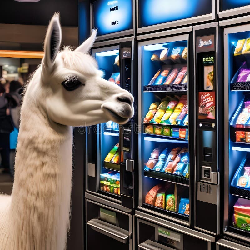 A Llama Operating a Vending Machine Filled with Snacks, Selecting Its ...