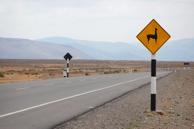 Llama Road Sign in Peru, Andes, South America Stock Image - Image of ...