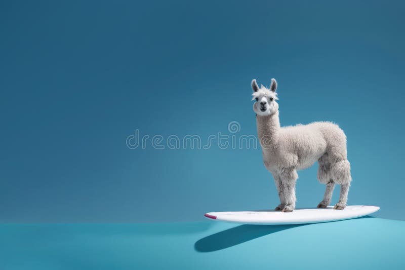 Llama on the Surfboard on Blue Background, Generative AI Stock ...