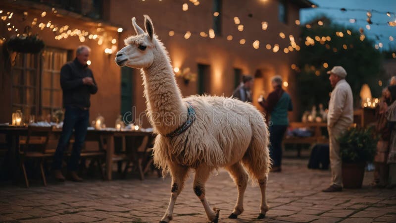 Charming Llama at Evening Outdoor Party Stock Illustration ...