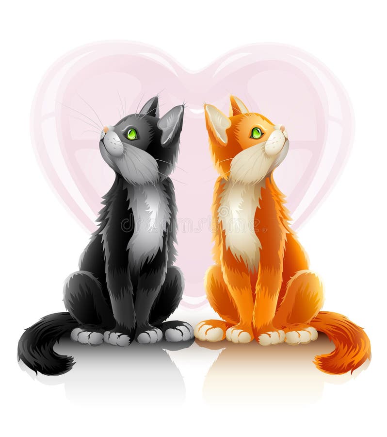 Coppia Romantica Di Due Gatti Innamorati Illustrazione Vettoriale ...