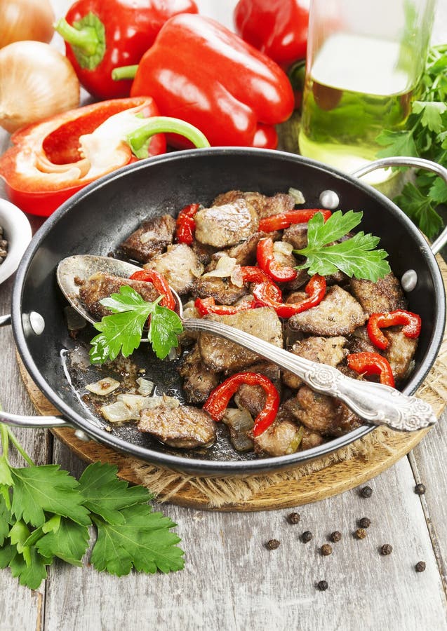 Lliver with sweet pepper stock photo. Image of roasted - 128397712