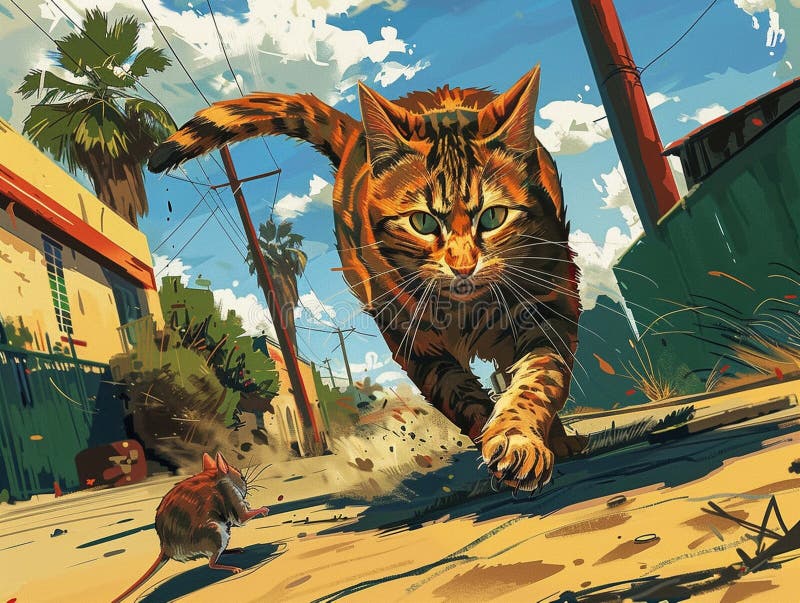 Lllustration of a Cat Chasing a Mouse. Ai Generated. Stock Illustration ...
