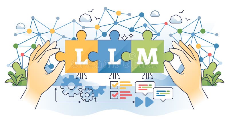 Llm Or Large Language Model For Text Generation Outline Hands Concept