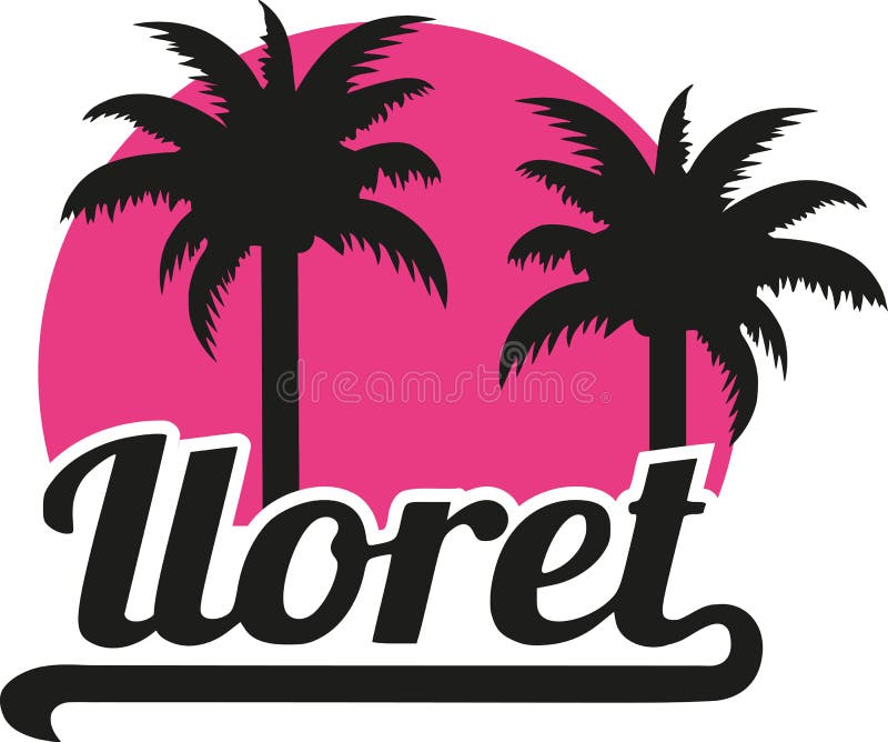 Lloret De Mar with Pink Sun and Palms Stock Vector - Illustration of ...
