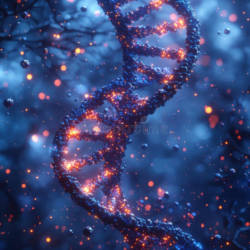 Lluminated DNA Strand in Dark Blue Space. Stock Illustration ...