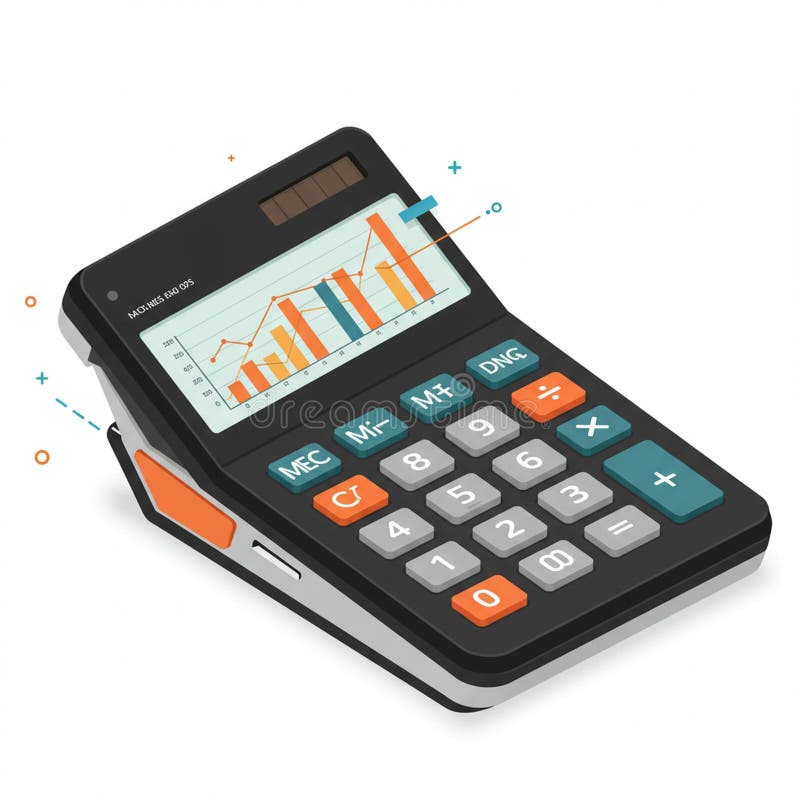 Llustration of a Black Calculator with a Digital Screen Displaying an ...