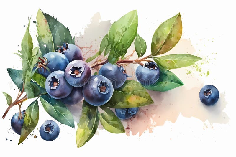 Illustration of Blueberries, Watercolor Style - Generative AI Stock ...
