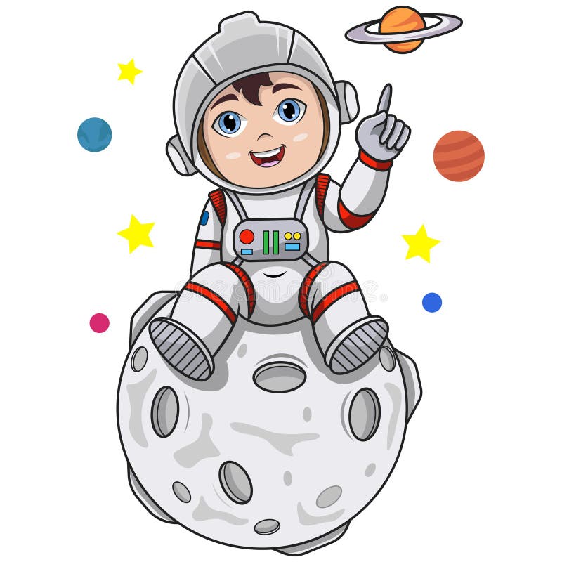 Cartoon Young Astronaut Sitting on the Moon Stock Vector - Illustration ...