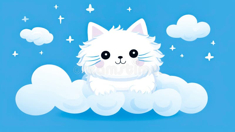 Llustration of a Cute Cat Sleeping on the Clouds in the Sky Stock ...