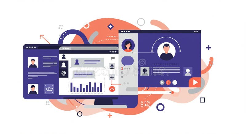 Llustration Featuring Digital Interfaces with User Profiles and Data ...