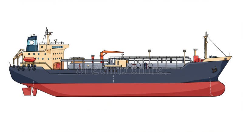 Llustration of a Large Cargo Ship with a Red and Blue Hull. Features ...