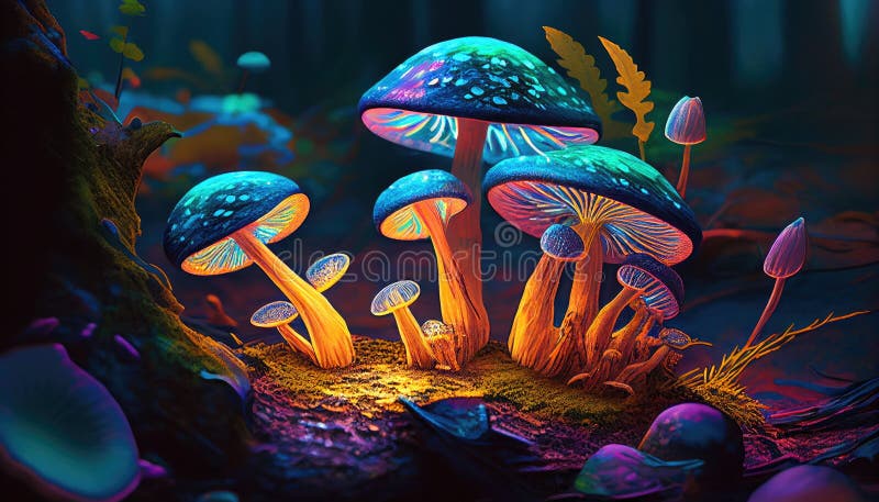 Llustration of Magical Psychedelic Mushrooms - AI Generated Stock ...