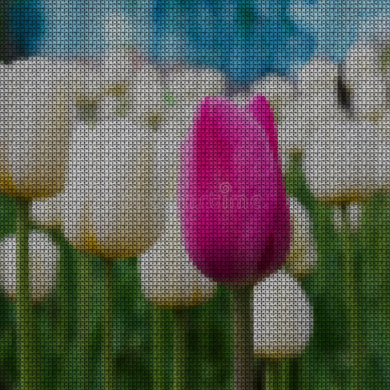 Illustration. Cross Stitch. Field Tulips. Stock Illustration ...