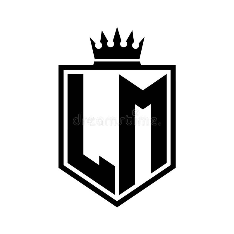 LM Logo Monogram Bold Shield Geometric Shape with Crown Outline Black ...