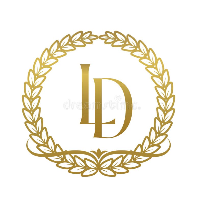 LD Letter Logo with Gold Laurel Wreath. Stock Vector - Illustration of ...