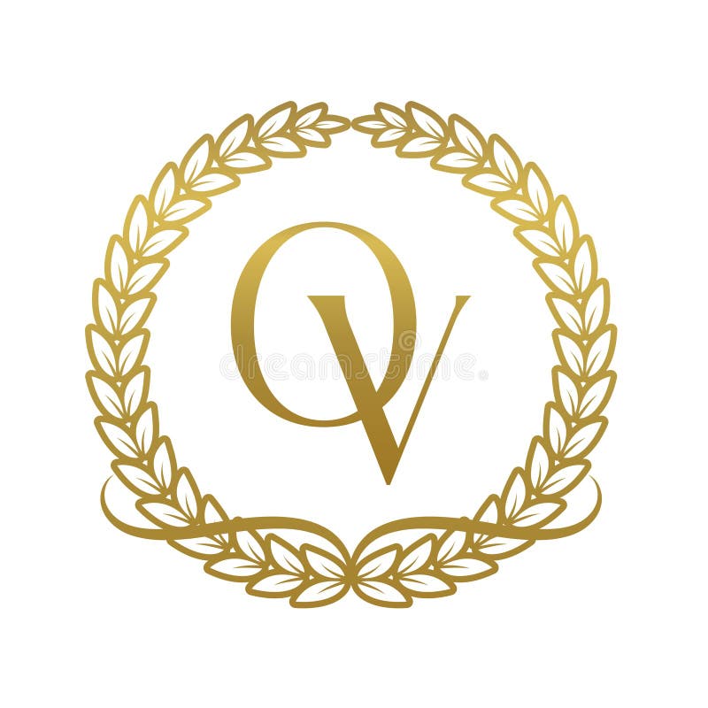 OV Letter Logo with Gold Laurel Wreath. Stock Vector - Illustration of ...
