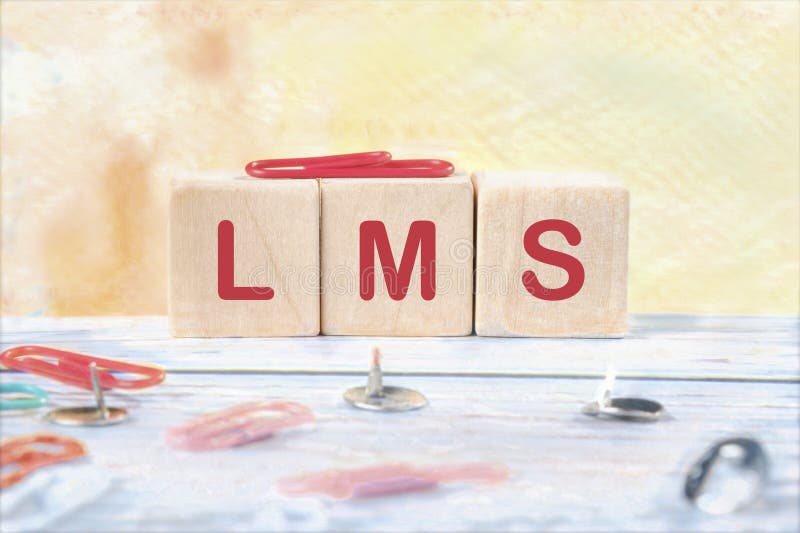 LMS (Learning Management System) Assembled from Wooden Cubes on a ...