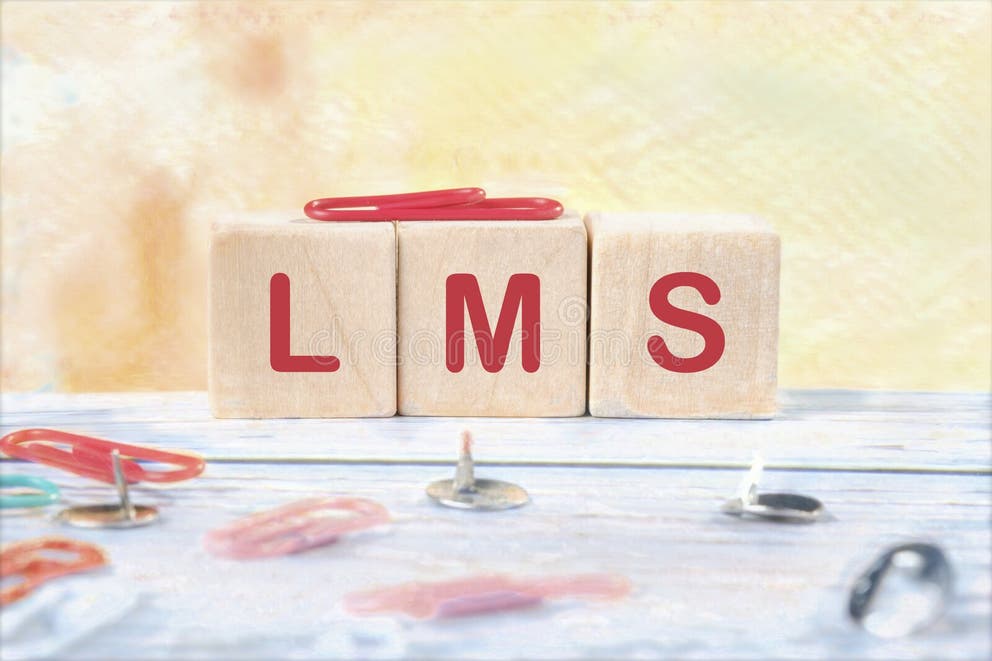 LMS (Learning Management System) Assembled from Wooden Cubes on a ...