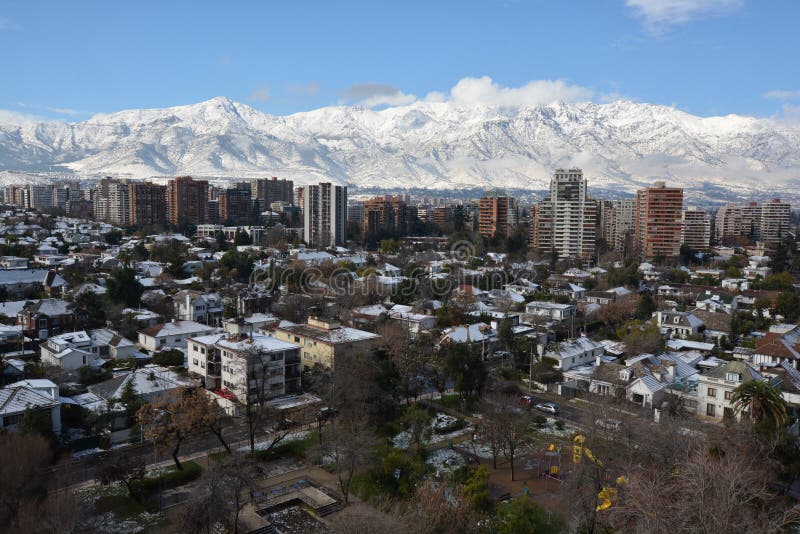 Lnadscape and Snow Fall in Santiago, Chile Stock Image - Image of ...