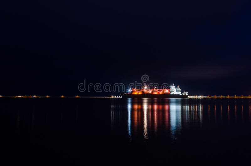 LNG TANKER at NIGHT stock photo. Image of container - 170080708
