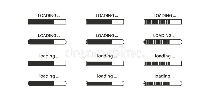 Load Bar Set. Loading Download Progress Isolated Black Icons Stock ...