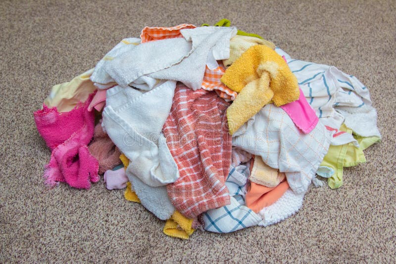 Load of Clean Hand Towels Ready To Be Folded on the Floor Stock Photo ...
