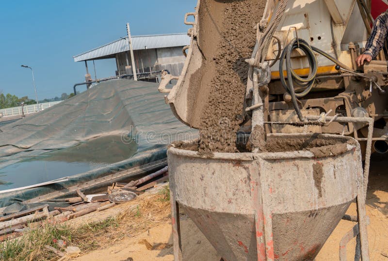 Load Concrete from Truck To Bucket Stock Photo - Image of development ...