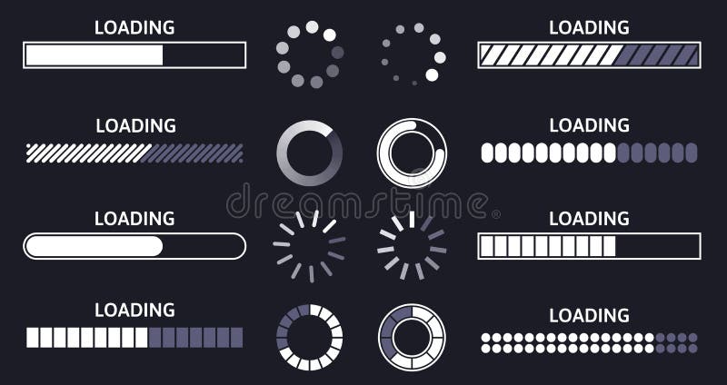 Load Indicator. Loading Status Bar, Round Buffer Download Progress and Line Upload or File ...
