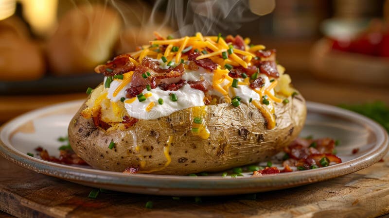 Loaded Baked Potato on a Plate Stock Image - Image of plating ...