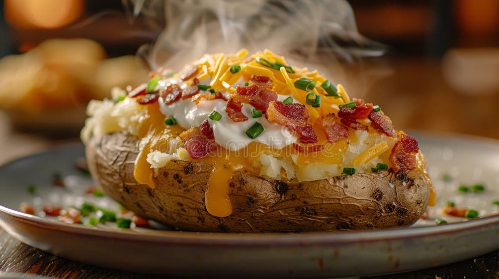 A Loaded Baked Potato with Toppings Stock Image - Image of loaded, dish ...